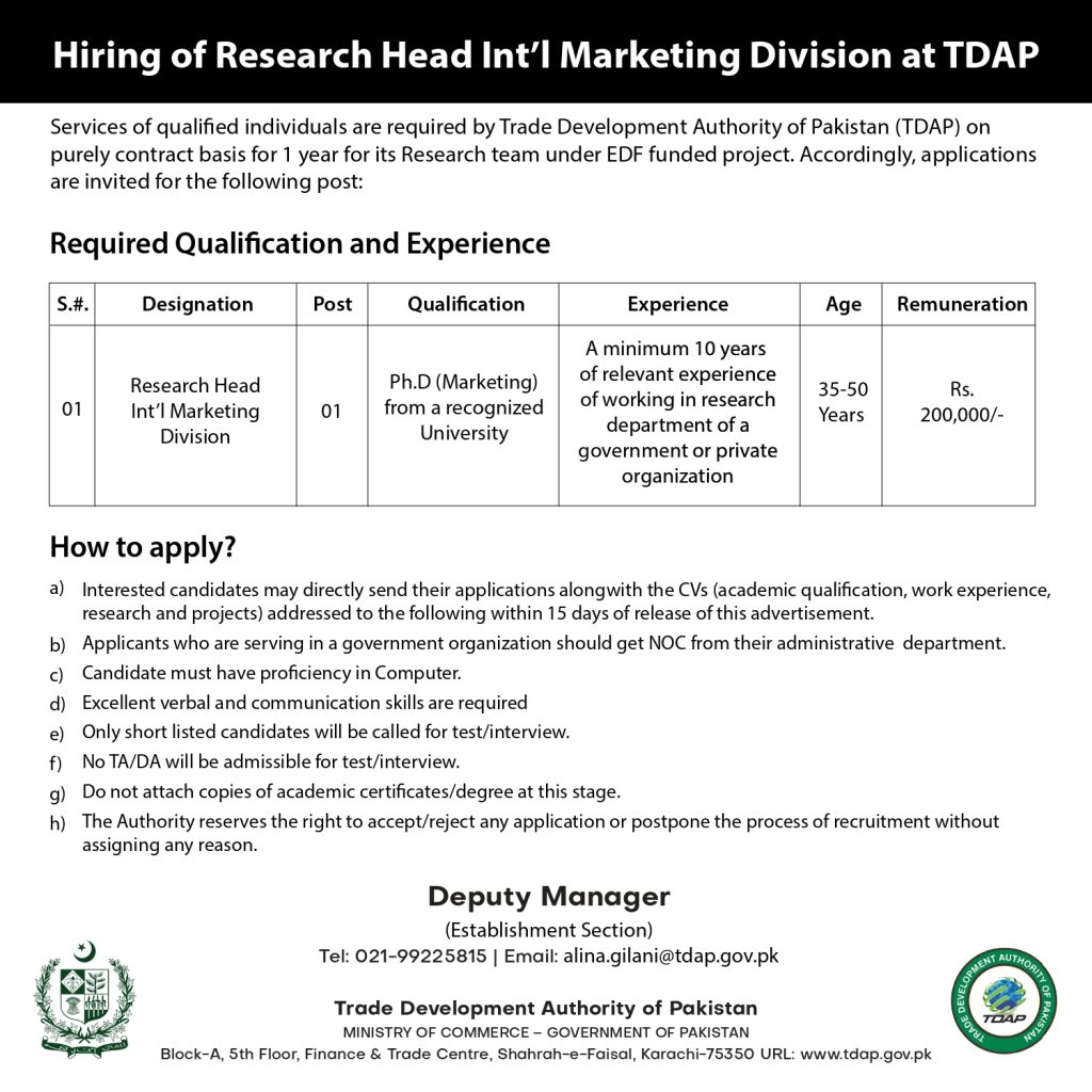 Career - Trade Development Authority of Pakistan (TDAP)